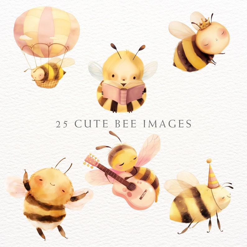 Cute Bee Clipart Watercolor PNG Bundle, Cute Baby Honey Bee Graphics ...