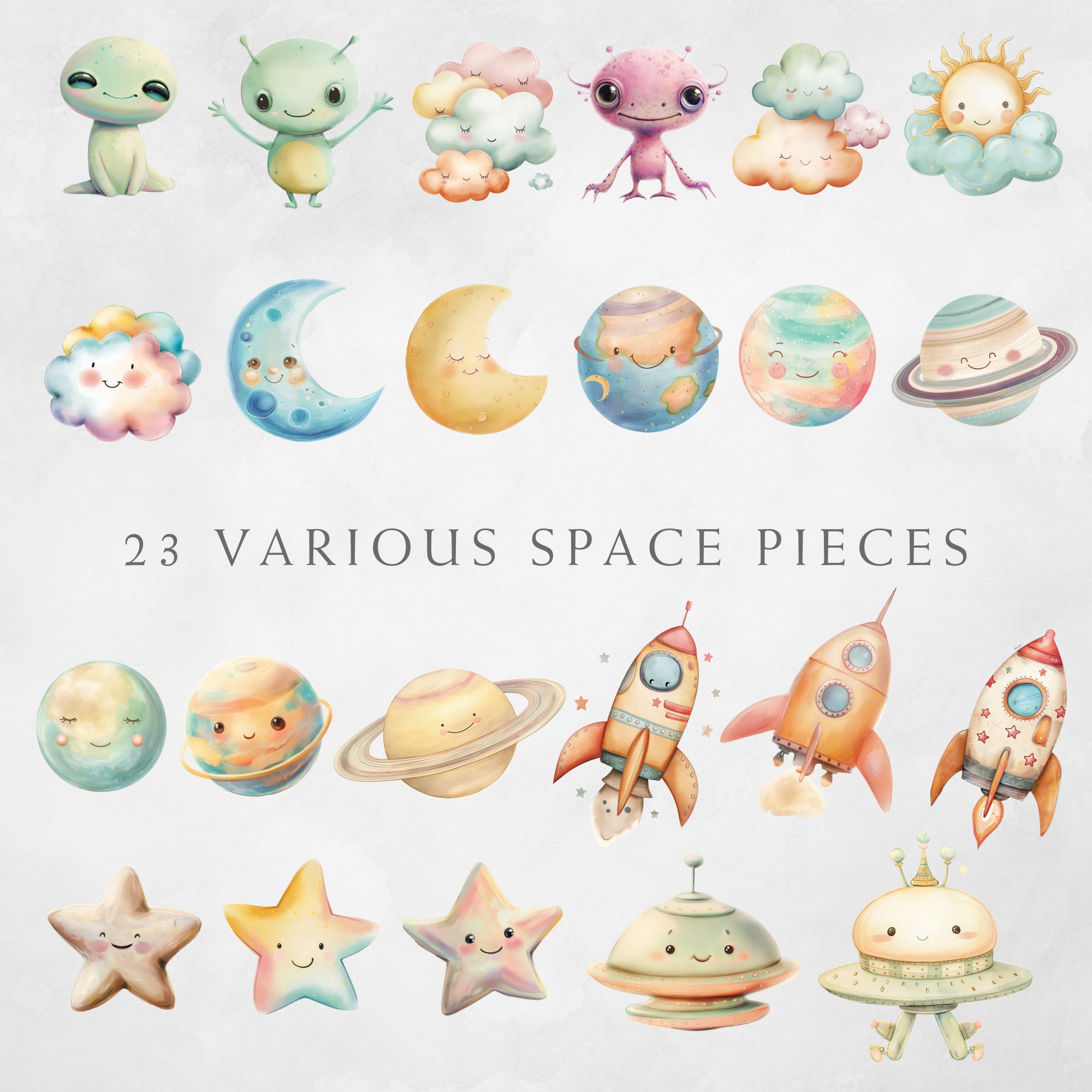 Watercolor Cute Space Astronaut Clipart Bundle, Outer Space Rocket ...