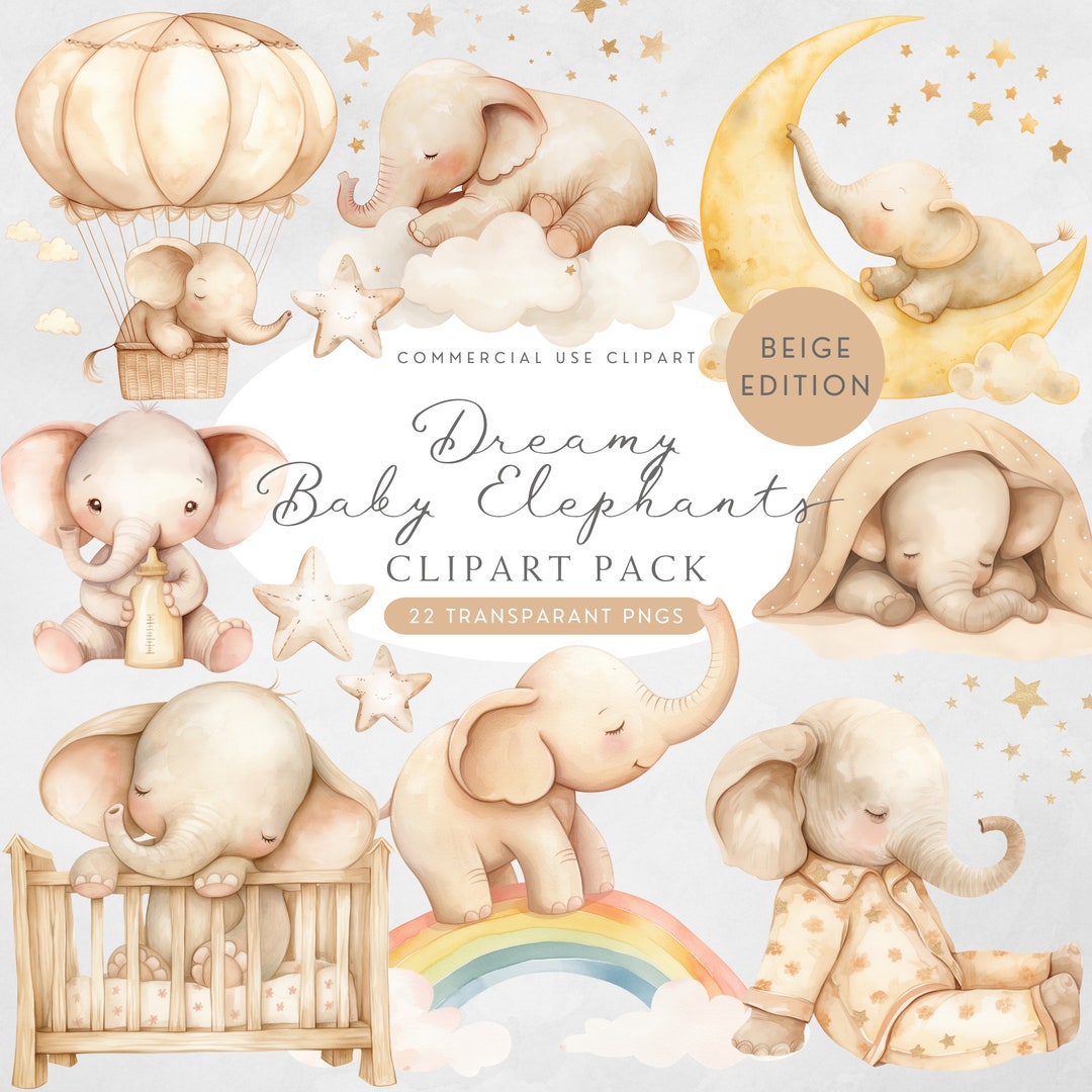 Sleeping Baby Elephant Clipart PNG Watercolor, Cute Beige Boho Baby ...