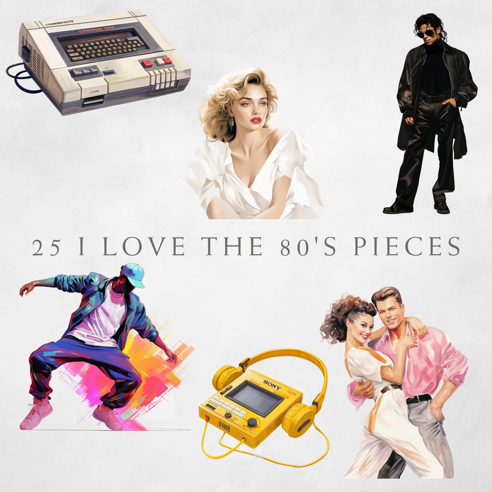 80s Retro Clipart Bundle PNG Watercolor, Vintage 80s Neon 1980s Graphics 80s Design Theme Arcade ...