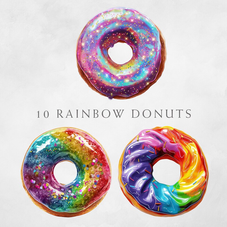 Rainbow Donuts Watercolor Clipart, Donut Illustrations Graphics, Sweet ...