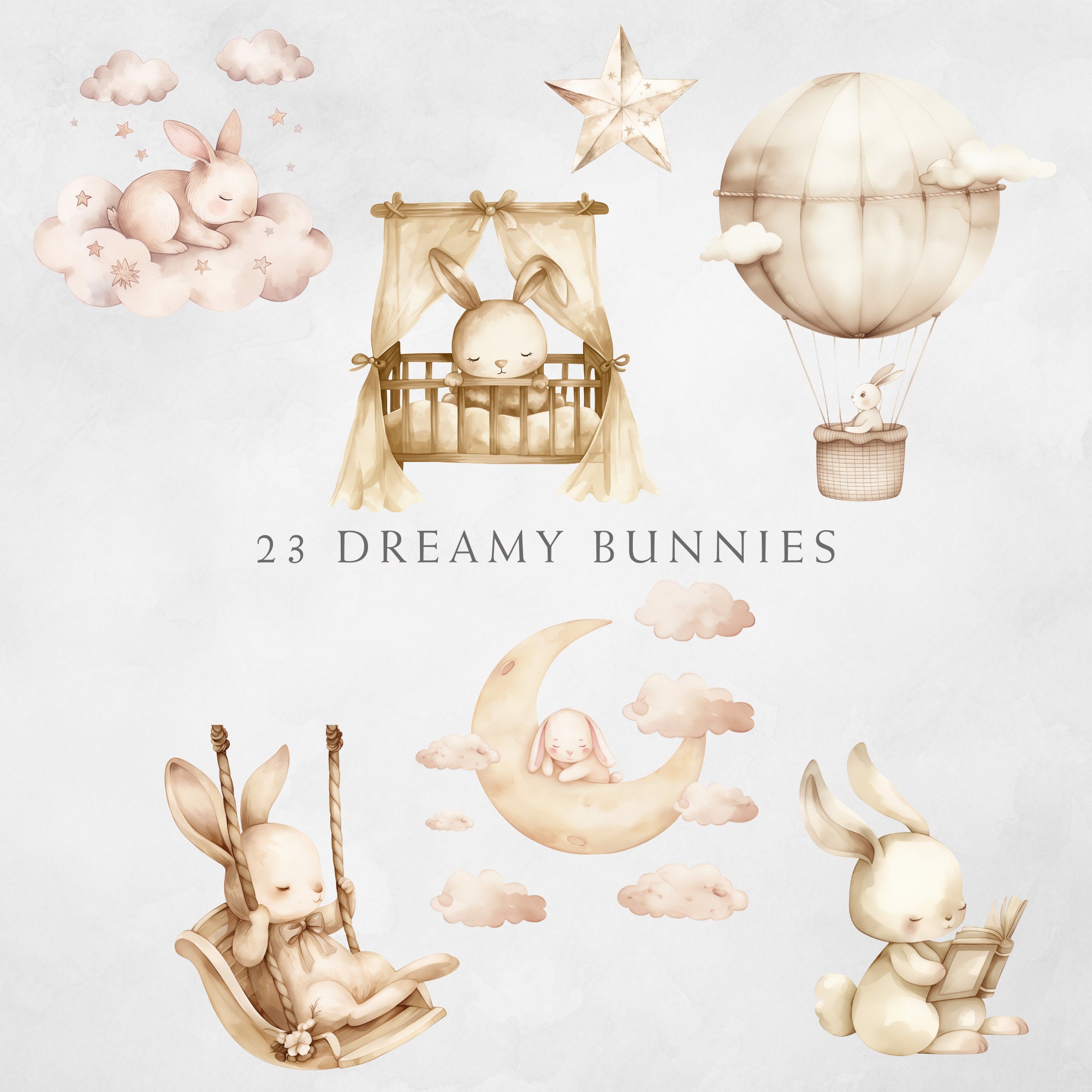 Sleeping Baby Bunny Clipart PNG Watercolor, Cute Beige Boho Baby Rabbit ...