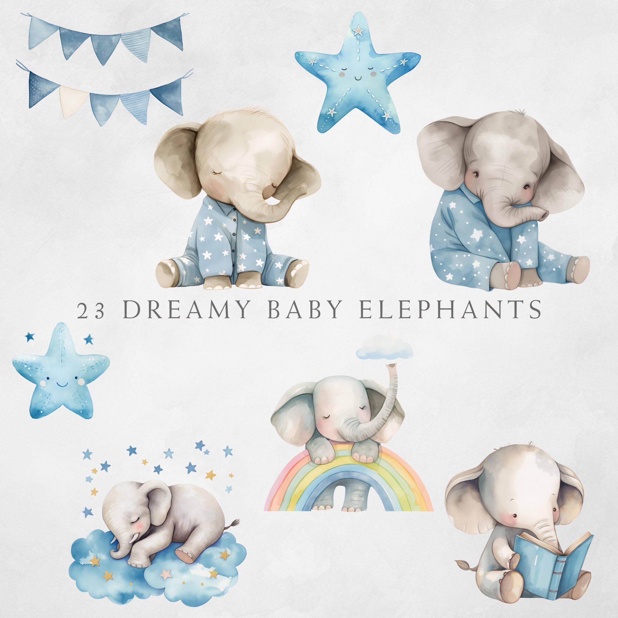 Sleeping Baby Elephant Clipart PNG Watercolor, Cute Blue Baby Boy ...
