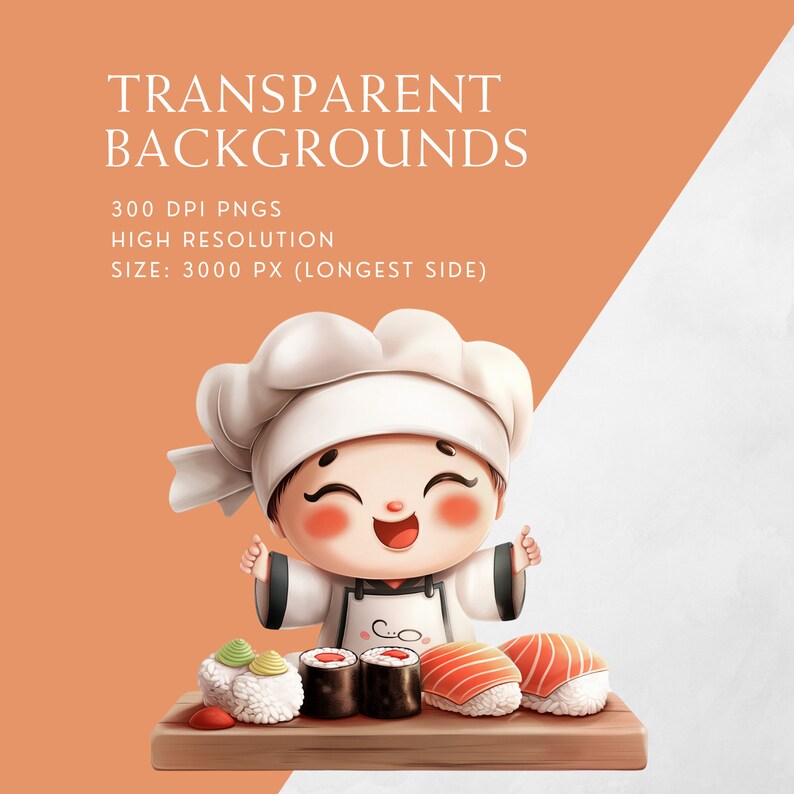 Cute Sushi Clipart Kawaii PNG Watercolor, Japanese Sushi Chef Food ...