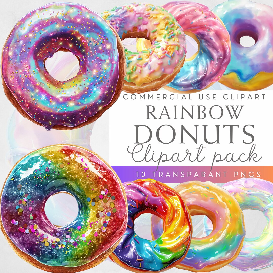 Rainbow Donuts Watercolor Clipart, Donut Illustrations Graphics, Sweet ...