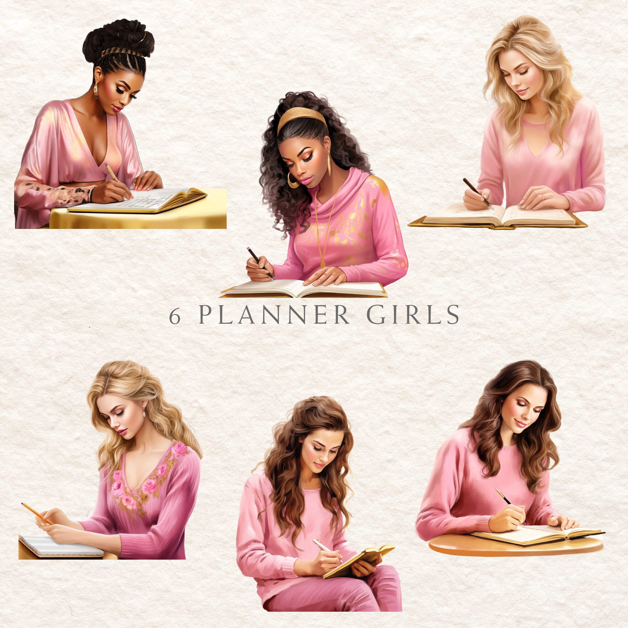 Pink Planner Lover Clipart Watercolor, Cozy Chic Blush Pink Gold ...