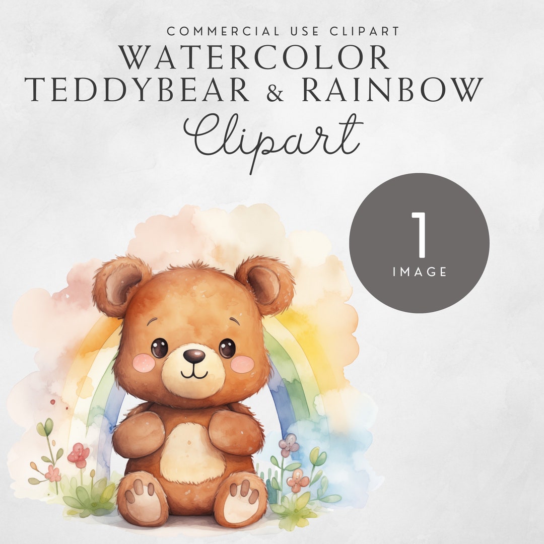 Cute Teddy Bear & Rainbow Watercolor PNG Clipart, Teddy Bear Clipart ...