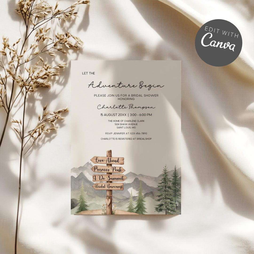Let the Adventure Begin Bridal Shower Invitation, Editable Adventure ...