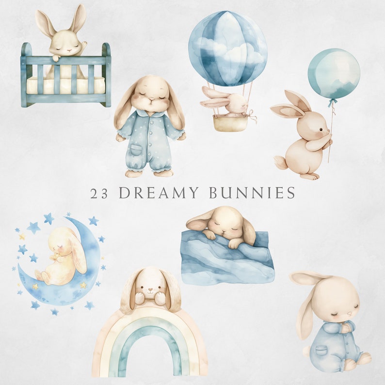 Sleeping Baby Bunny Clipart PNG Watercolor, Cute Blue Boy Baby Rabbit ...