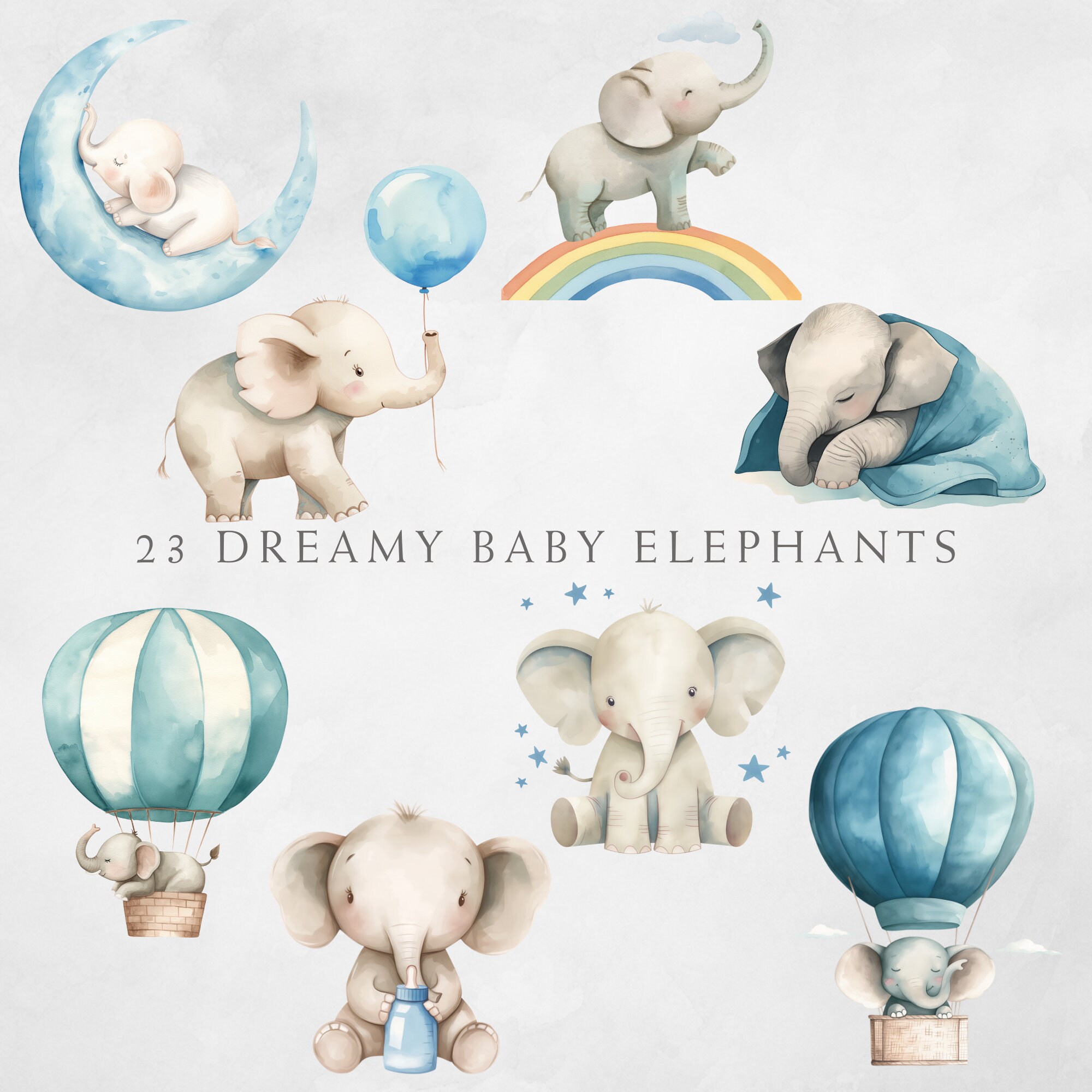 Sleeping Baby Elephant Clipart PNG Watercolor, Cute Blue Baby Boy ...