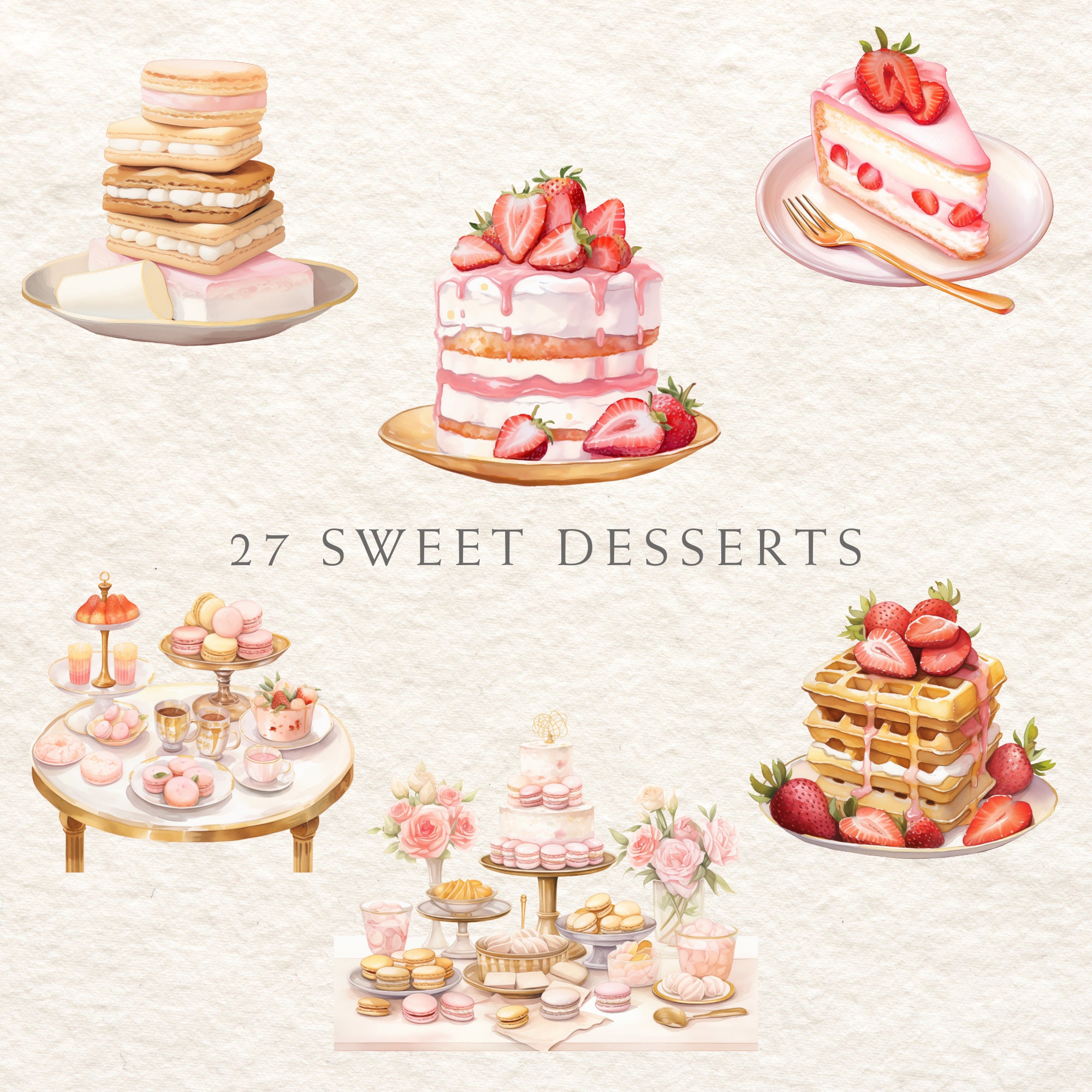 Dessert Clipart Watercolor Pie, Ice Cream Smore Cookie Macaron ...