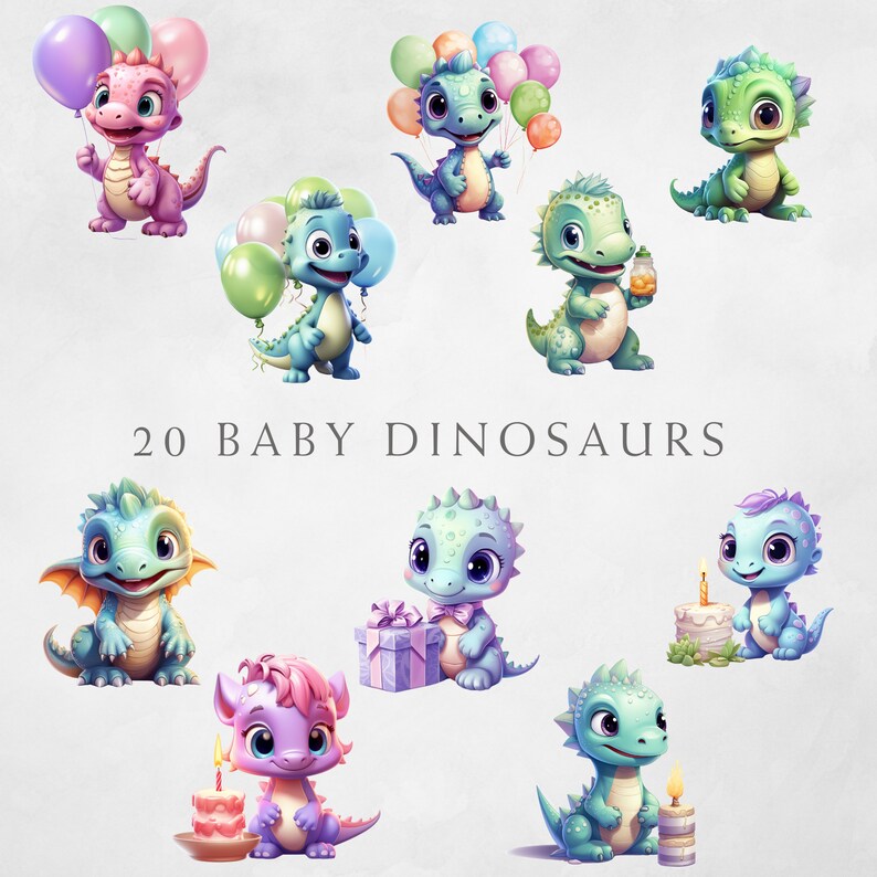 Baby Dinosaur Clipart Bundle PNG Watercolor, Cute Dino Dinosaur ...
