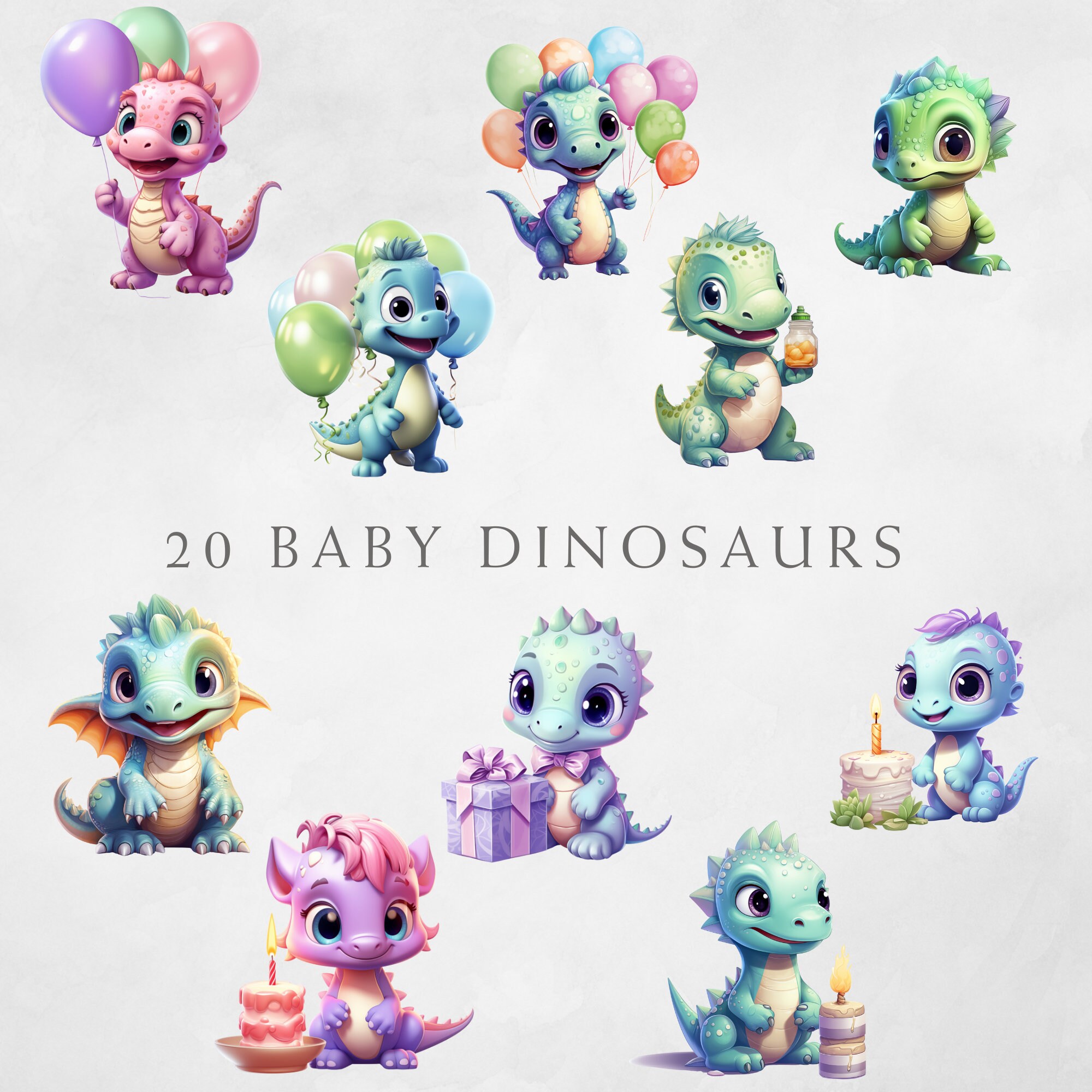Baby Dinosaur Clipart Bundle PNG Watercolor, Cute Dino Dinosaur ...