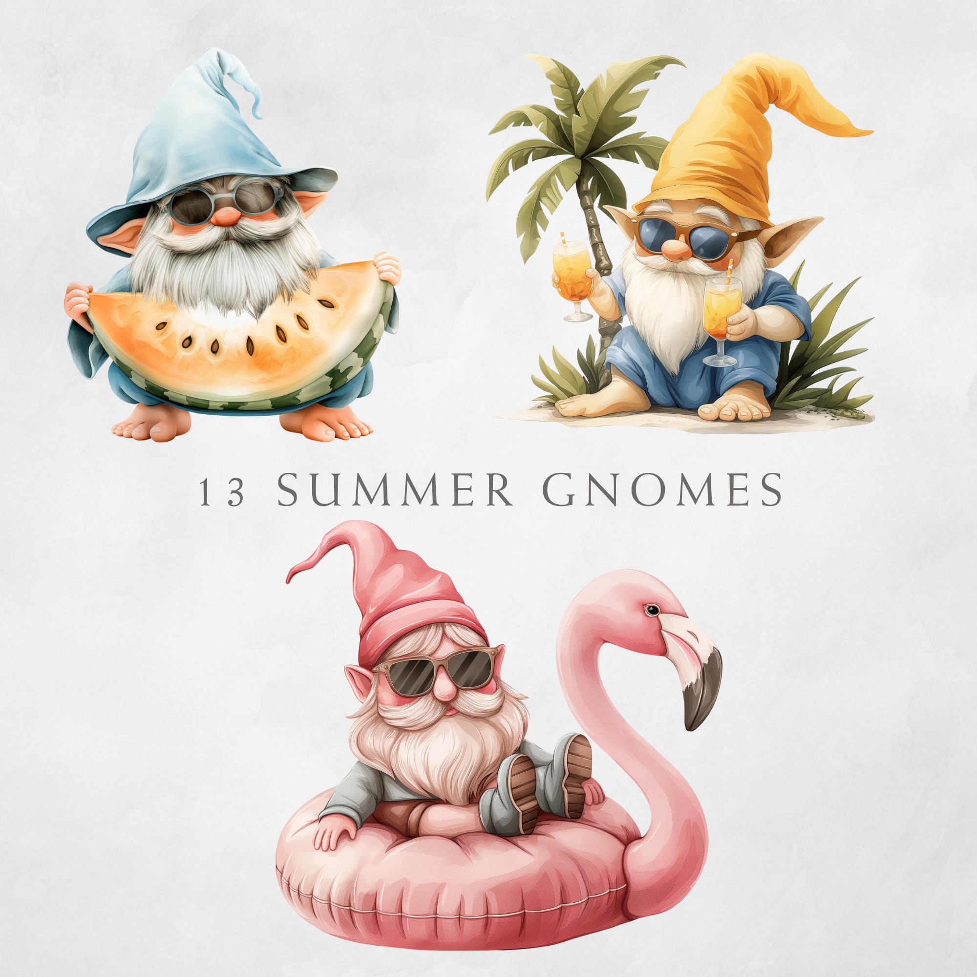 13 Summer Gnome Clipart Watercolor, Cute Summer Beach Gnome Clipart PNG ...