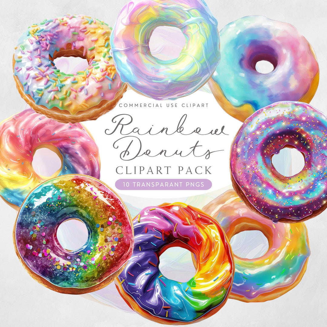 Rainbow Donuts Watercolor Clipart, Donut Illustrations Graphics, Sweet ...