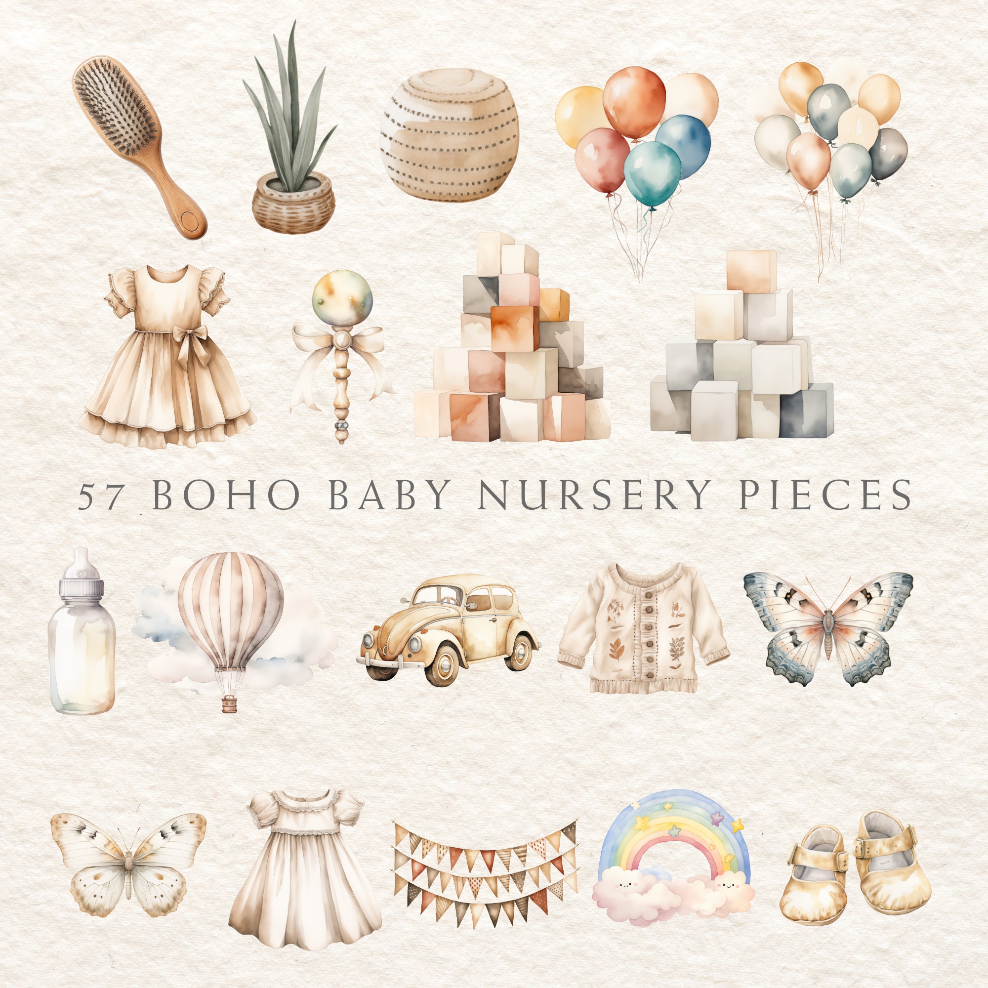 57 Watercolor Boho Baby Nursery Clipart, Bohemian Newborn Baby Shower ...