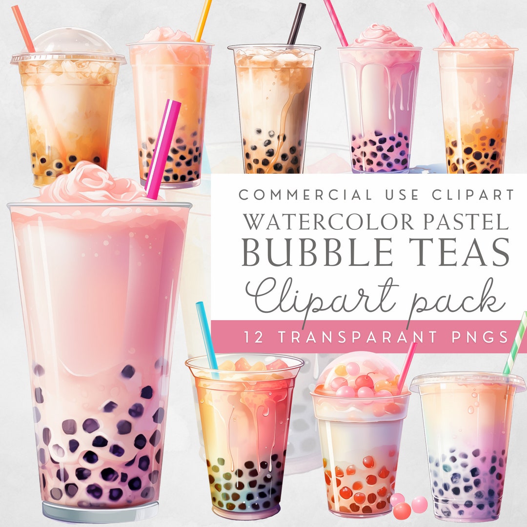 19 Pastel Watercolor Boba Tea Clipart, Bubble Tea Clipart, Bubble Milk ...