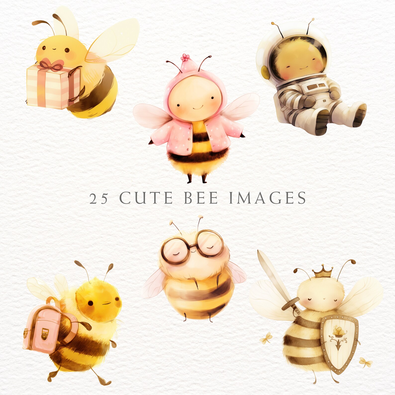 Cute Bee Clipart Watercolor PNG Bundle, Cute Baby Honey Bee Graphics ...