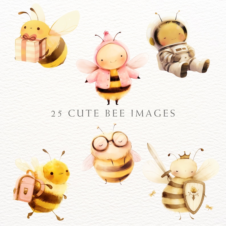 Cute Bee Clipart Watercolor PNG Bundle, Cute Baby Honey Bee Graphics ...