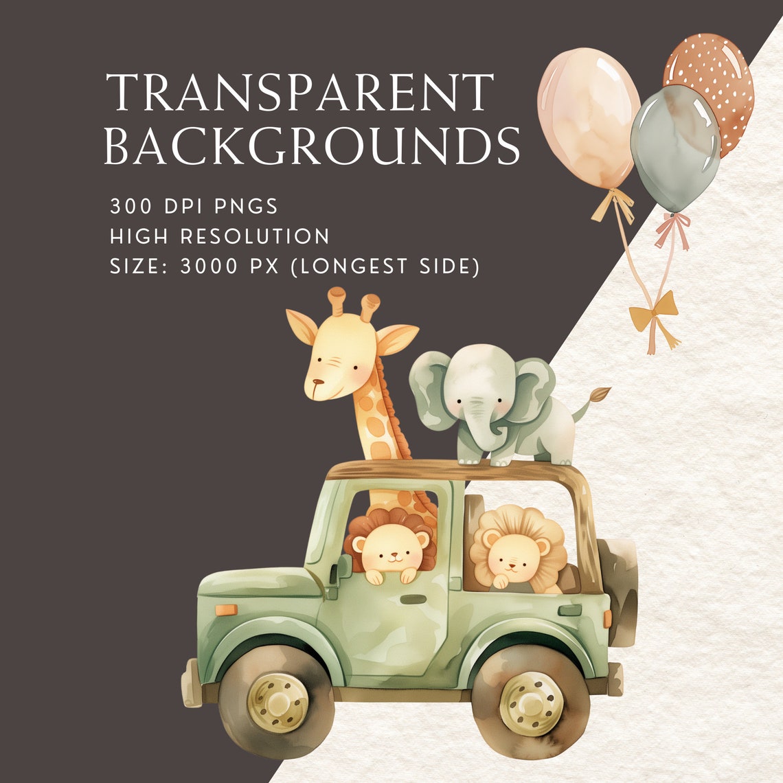 Baby Safari Animals Clipart PNG Watercolor, Cute African Jungle Animals ...