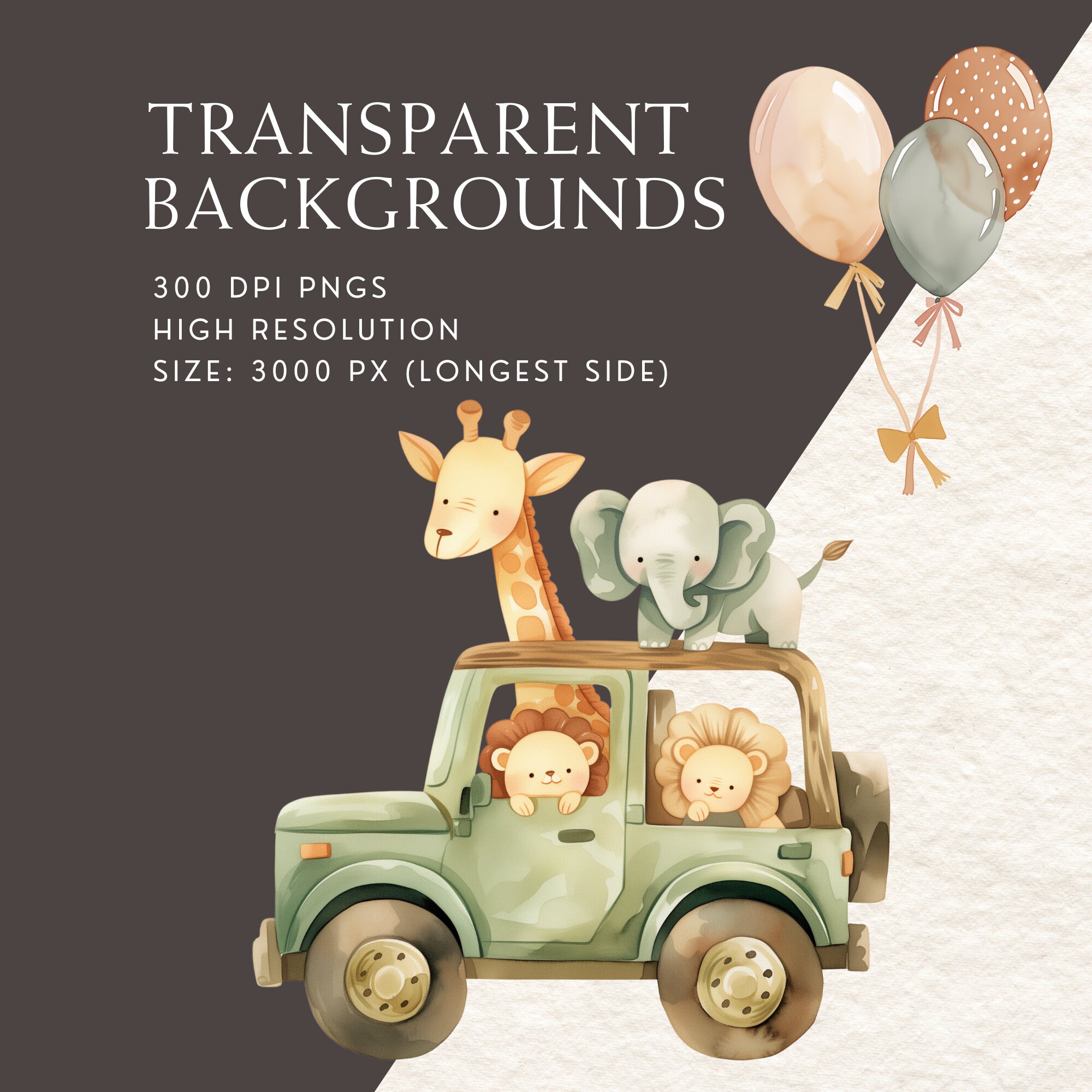 Baby Safari Animals Clipart PNG Watercolor, Cute African Jungle Animals ...