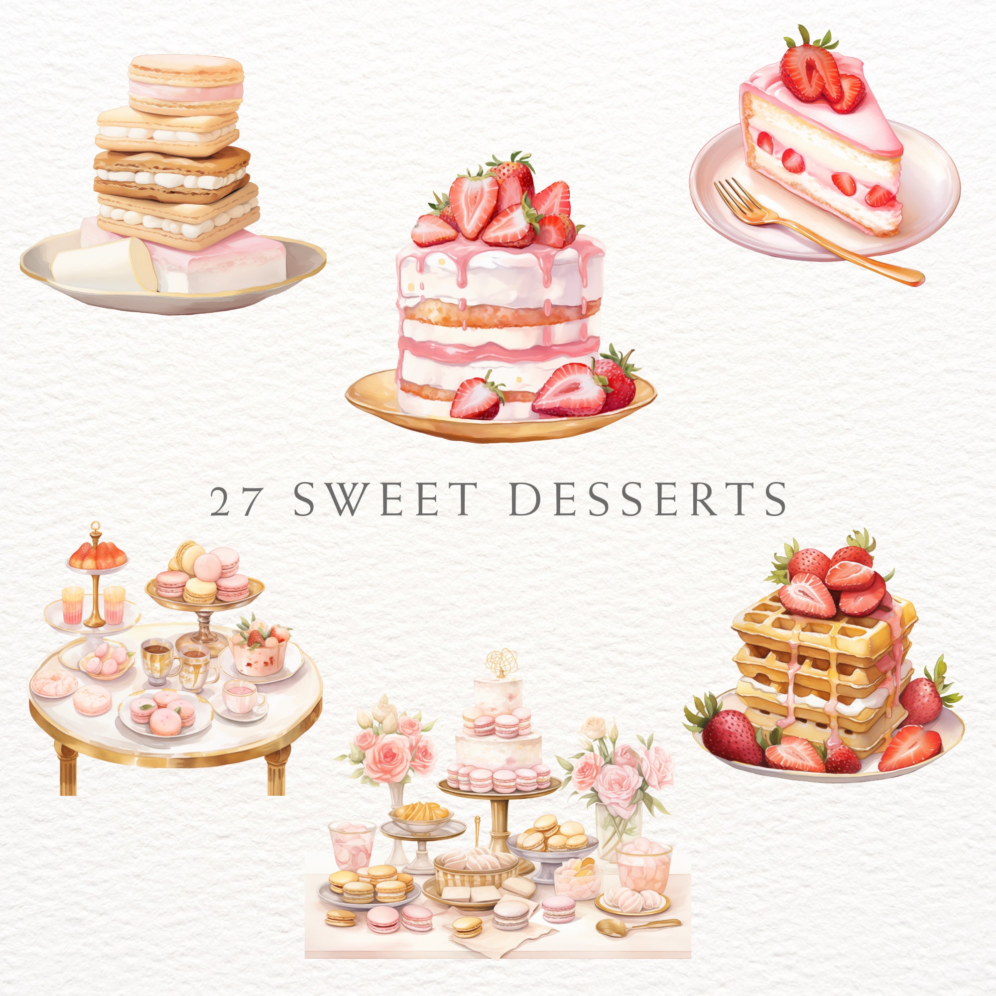 Dessert Clipart Watercolor Pie, Ice Cream Smore Cookie Macaron ...
