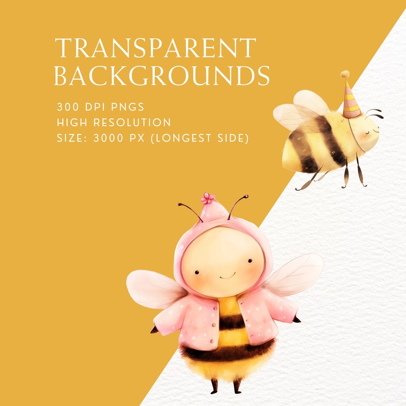 Cute Bee Clipart Watercolor PNG Bundle, Cute Baby Honey Bee Graphics ...