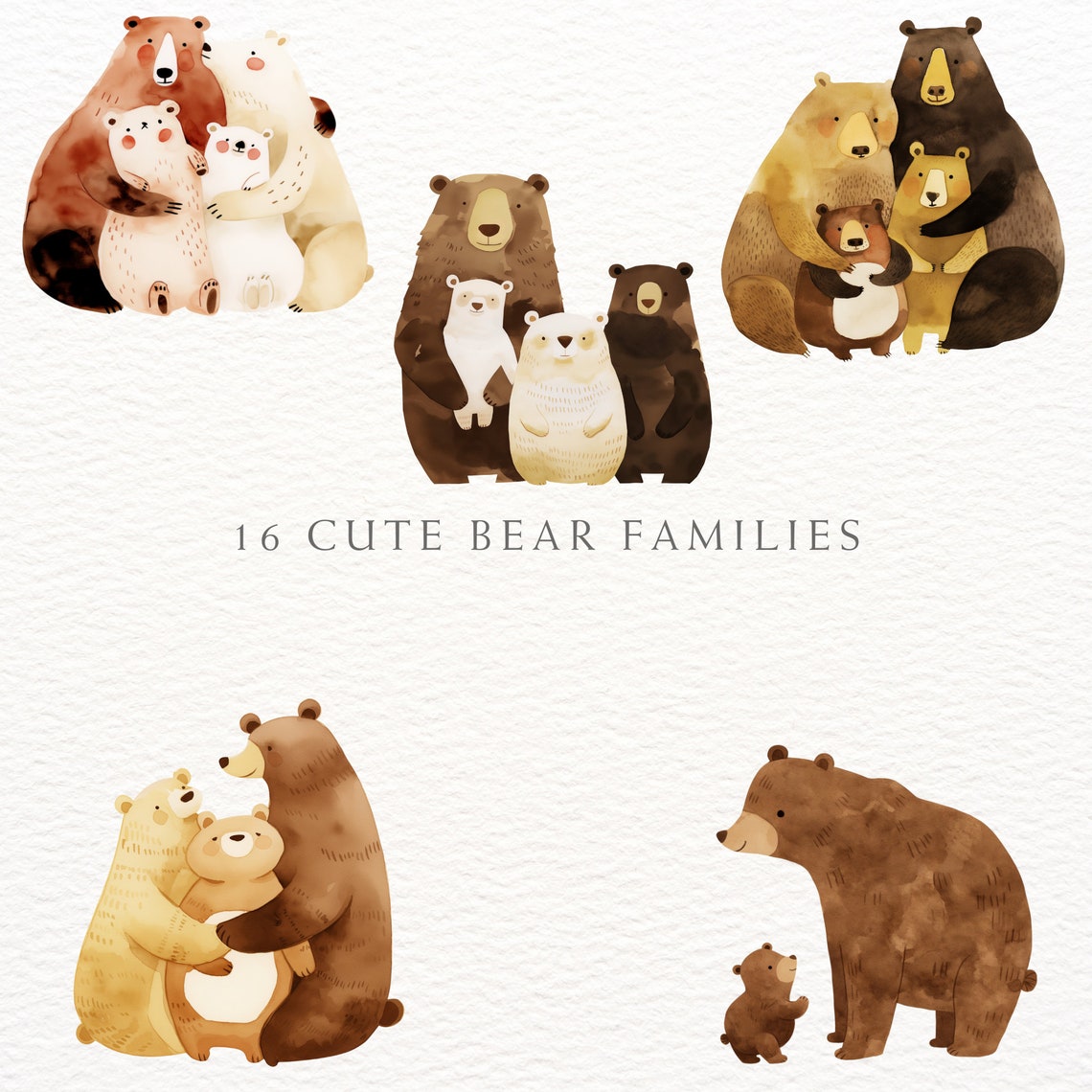 Family Bear Clipart Watercolor PNG Bundle, Papa Bear Mama Bear Baby ...
