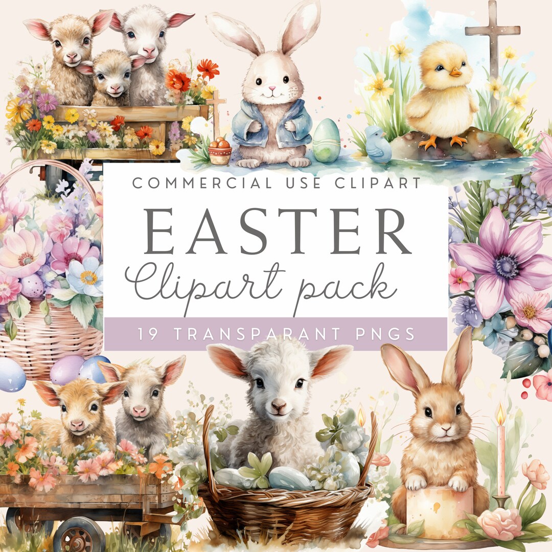 Watercolor Easter Clipart Bundle, Easter Bunny, Easter Egg, Easter ...