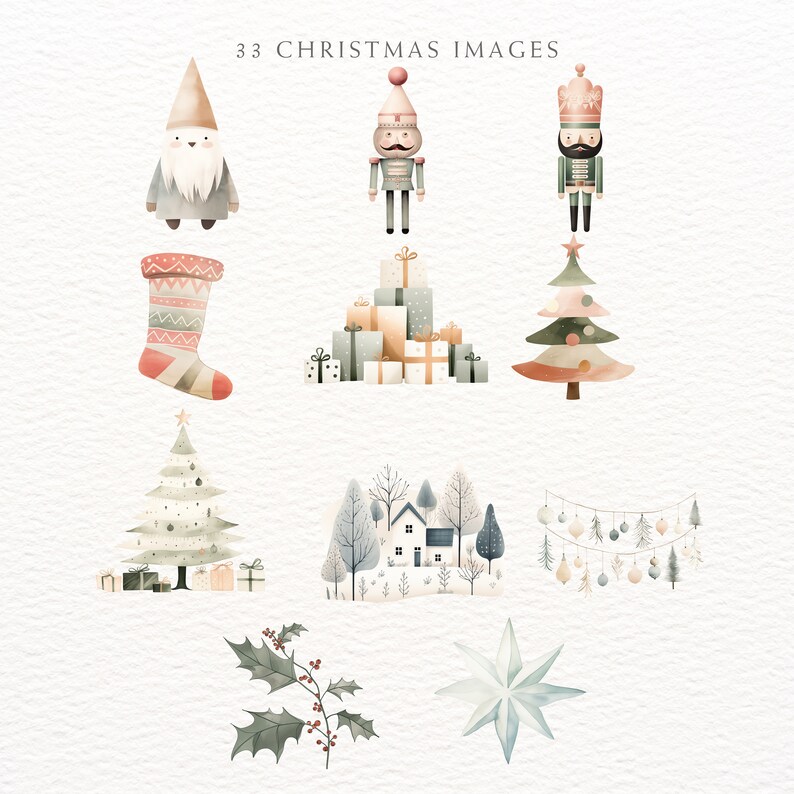 Nordic Christmas Clipart Watercolor PNG, Cute Scandinavian Christmas ...
