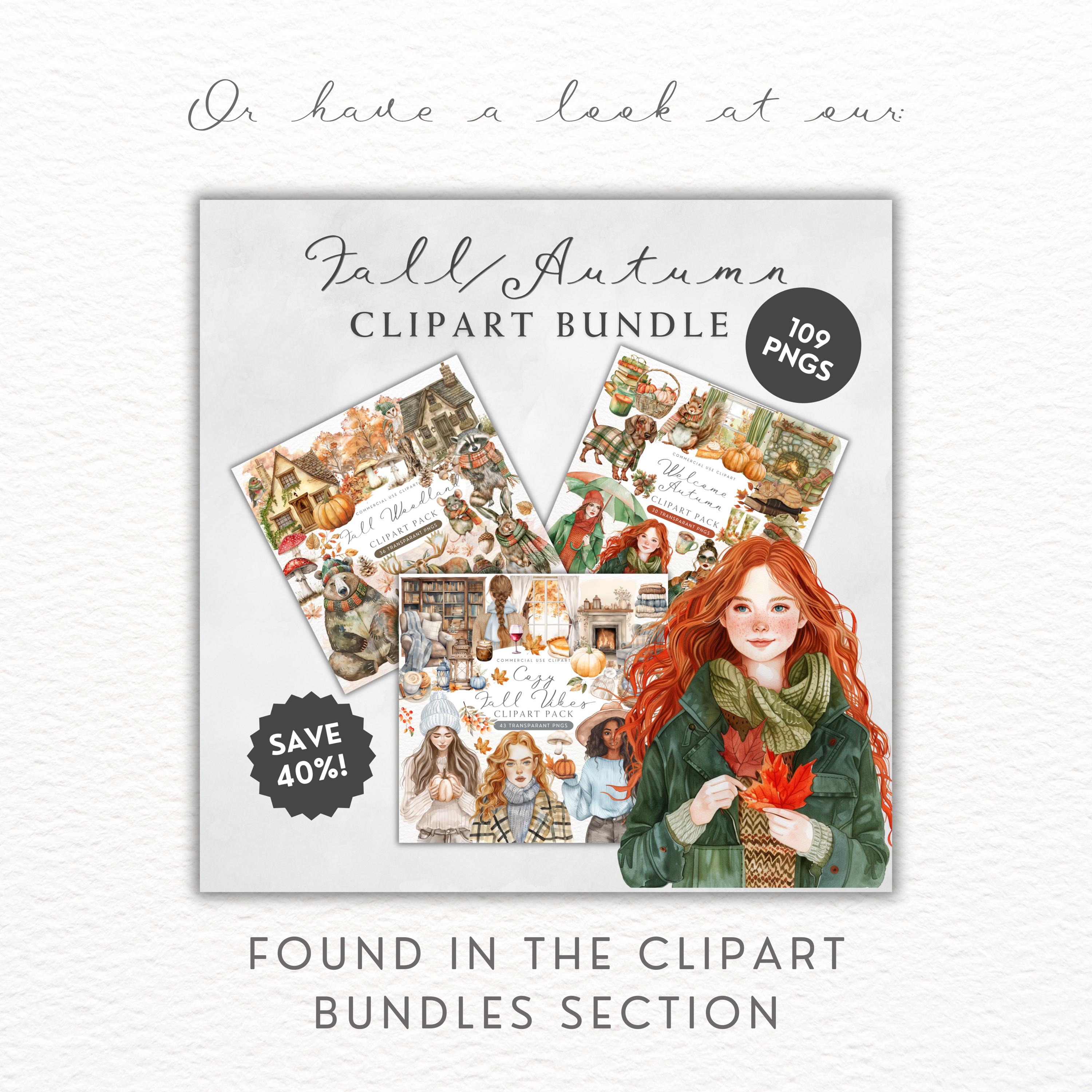 Cozy Autumn Fall Girl Clipart Bundle Watercolor PNG, Cozy Fall Autumn ...