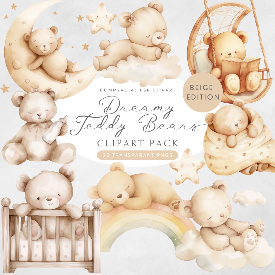 Sleeping Teddy Bear Clipart PNG Watercolor, Cute Beige Boho Baby Teddy ...