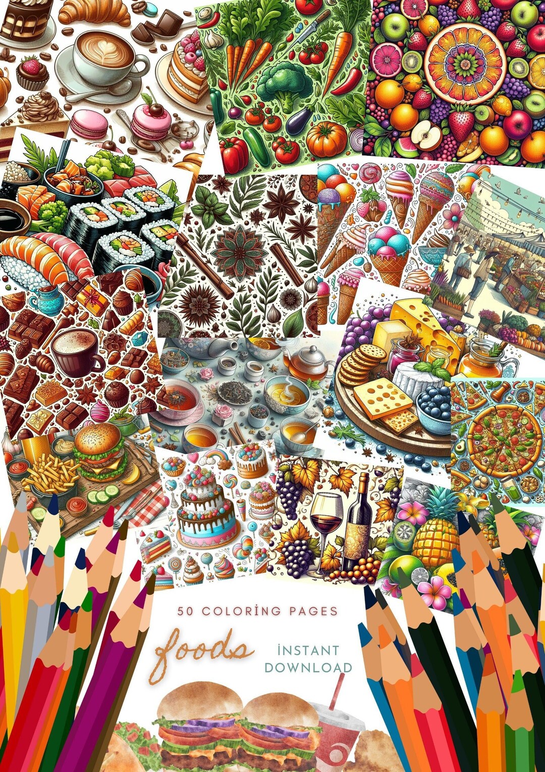 50 Coloring Pages About Food , Downloadable , Coloring Pages for Adults ...