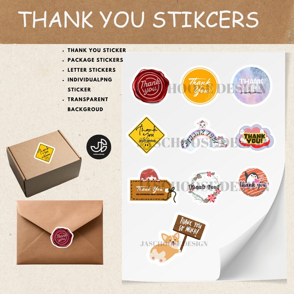 10 Printable Thank You Sticker Bundle Thank You Sticker Ready to Print ...