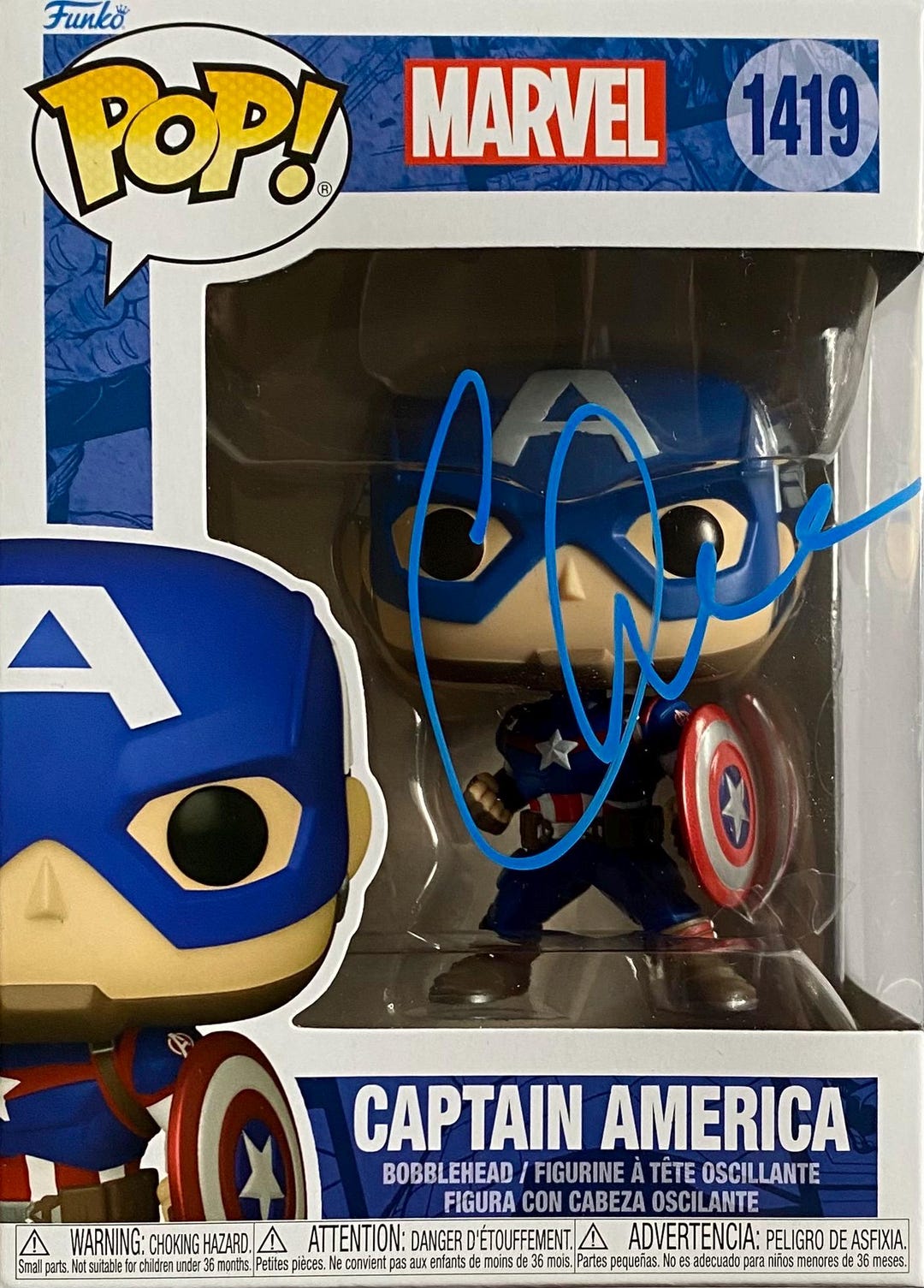 Chris Evans Autographed Signed Captain America Funko Pop #1419 - the ...
