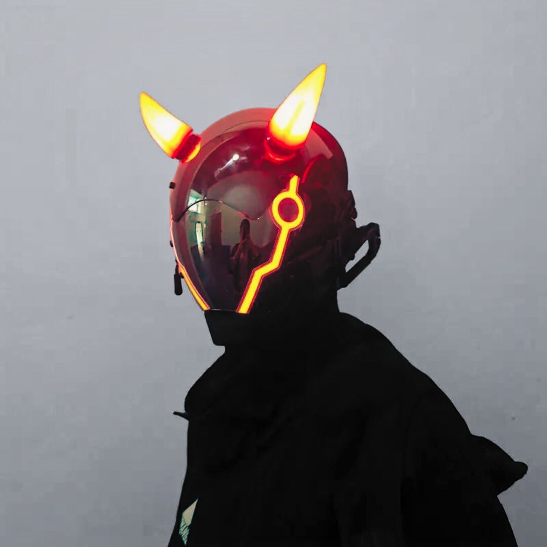 Horned Cyberpunk Mask, Cybergoth Techwear Mask, Cyberpunk Helmet ...