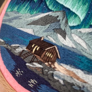 PDF Embroidery Pattern Northern Lights, Embroidery Mountains, Landscape ...
