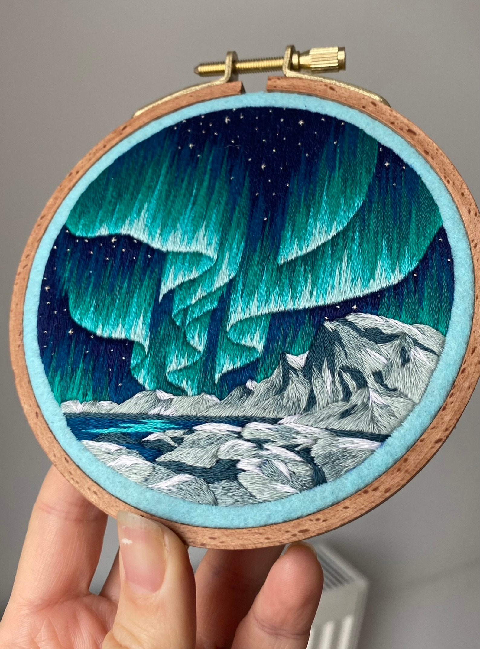 PDF Embroidery Pattern Northern Lights, Embroidery Mountains, Landscape ...