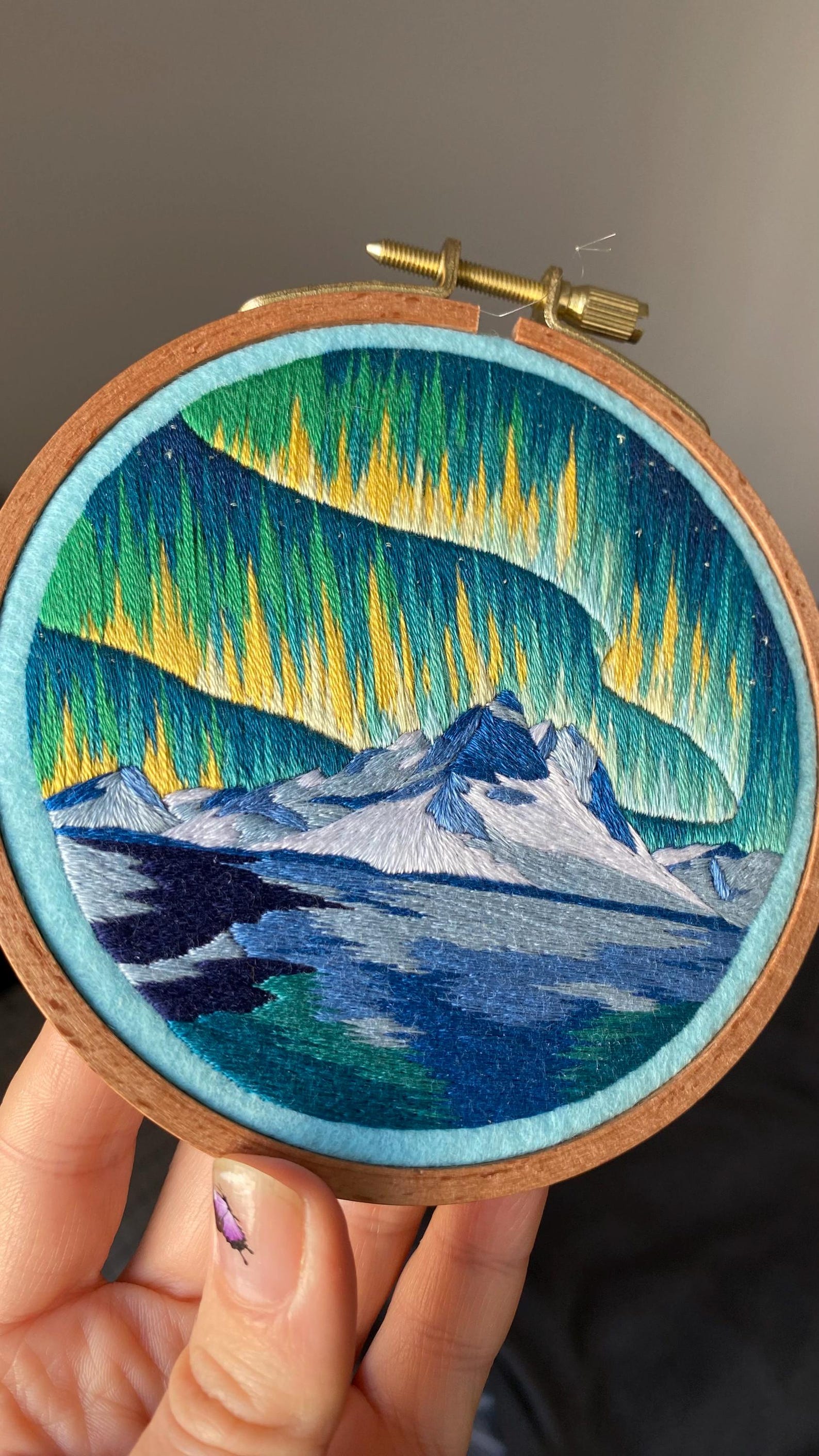 PDF Embroidery Pattern Northern Lights, Embroidery Mountains, Landscape ...