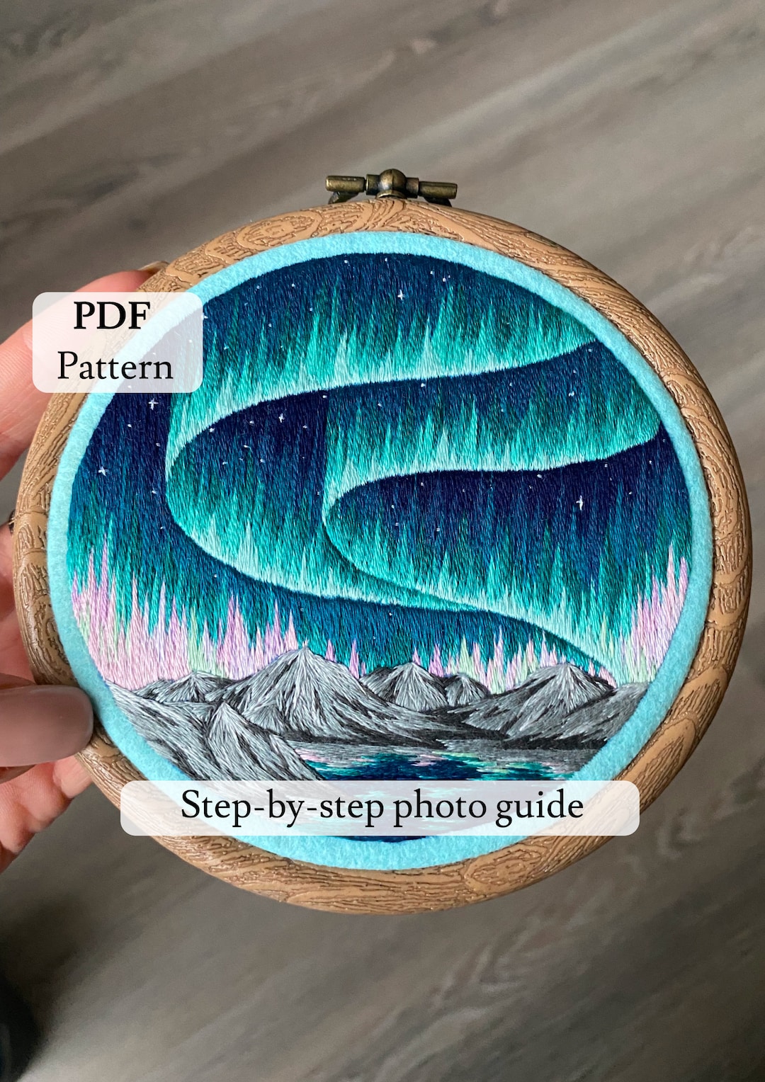 PDF Embroidery Northern Lights Pattern, Embroidered Landscape ...