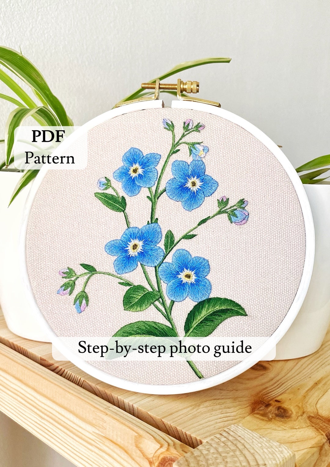 PDF Embroidery Pattern Forget-me-nots, Flower Embroidery, Botanic ...
