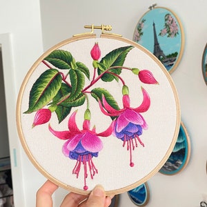 PDF Embroidery Pattern Fuchsia, Embroidery Fuchsia, Flower Embroidery ...