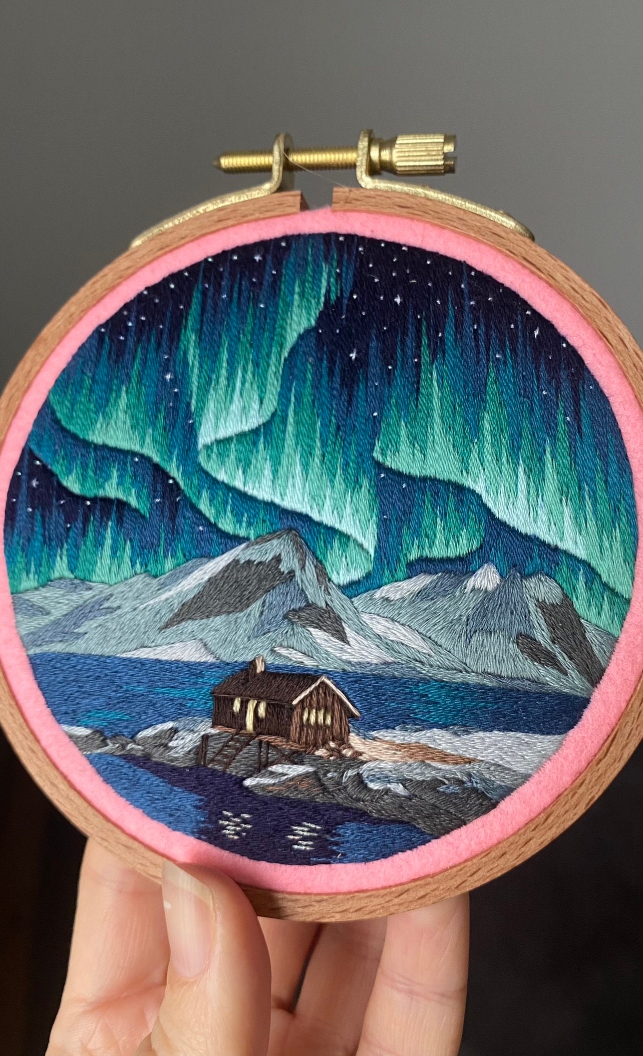 PDF Embroidery Pattern Northern Lights, Embroidery Mountains, Landscape ...