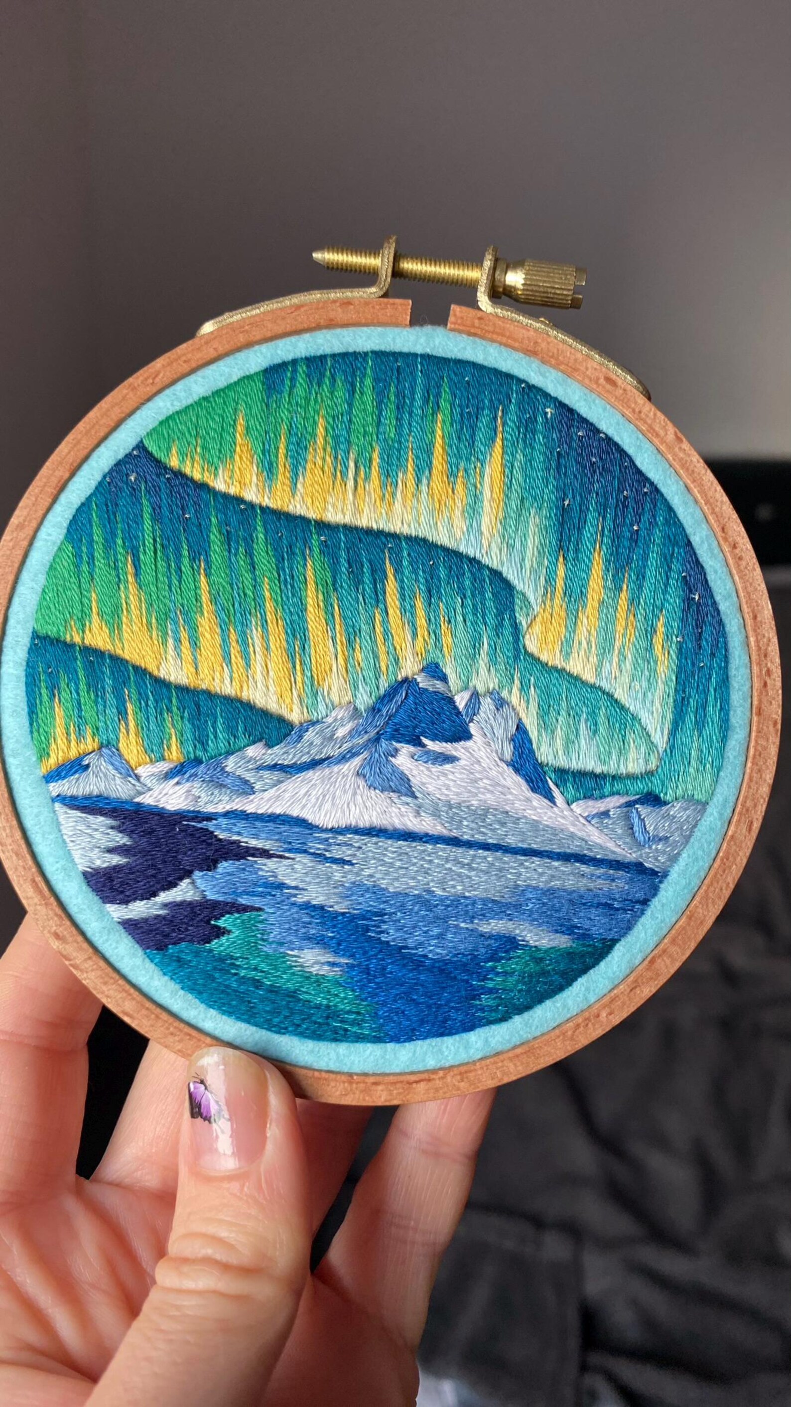 PDF Embroidery Pattern Northern Lights, Embroidery Mountains, Landscape ...