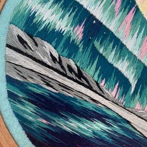 PDF Embroidery Pattern Northern Lights, Embroidery Mountains, Digital ...
