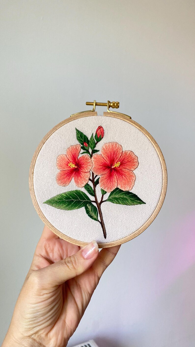 PDF Embroidery Pattern Hibiscus, Embroidered Hibiscus, Flower ...