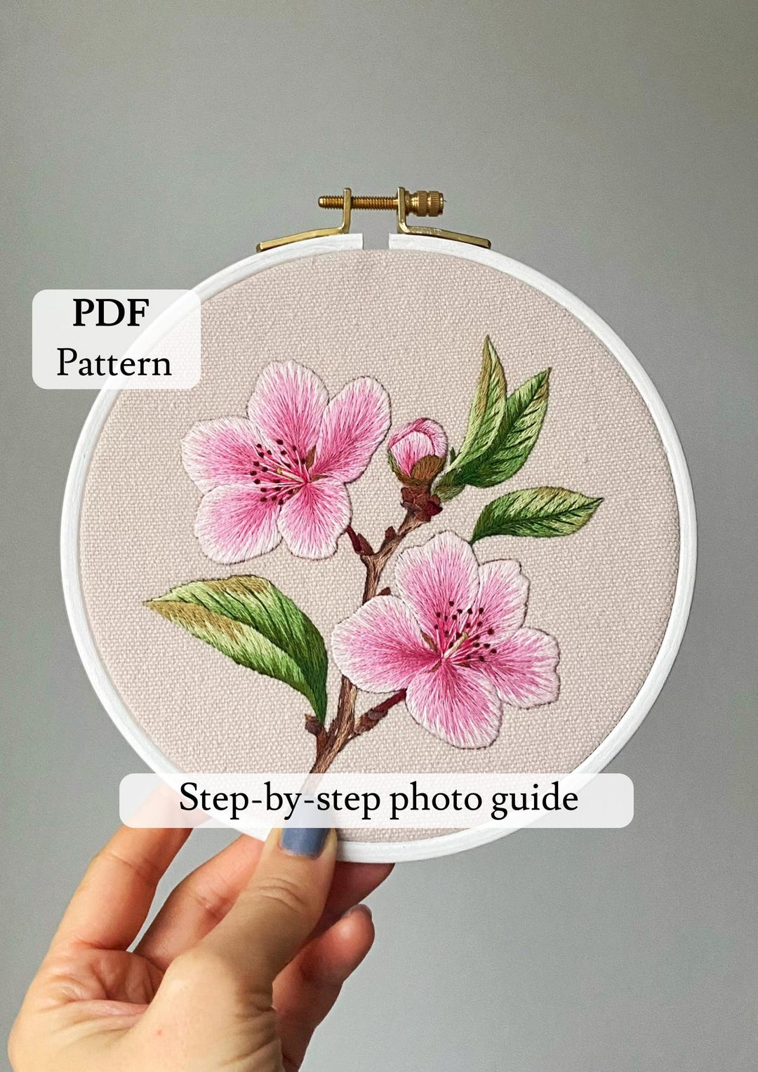 PDF Embroidery Pattern Cherry Blossom, Flower Embroidery, Botanic ...