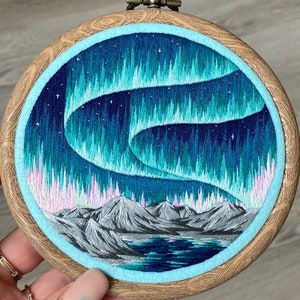PDF Embroidery Northern Lights Pattern, Embroidered Landscape ...