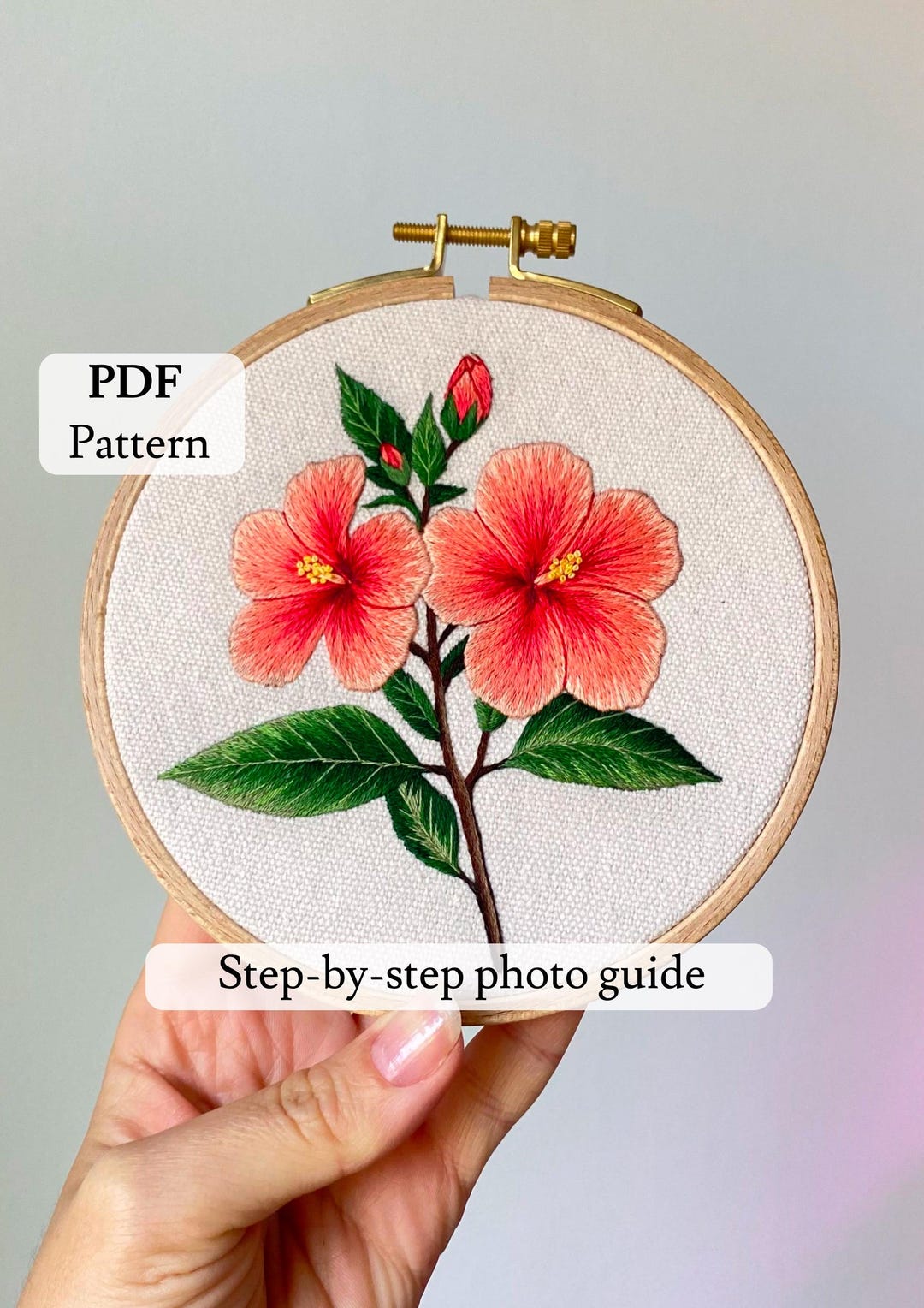PDF Embroidery Pattern Hibiscus, Embroidered Hibiscus, Flower ...