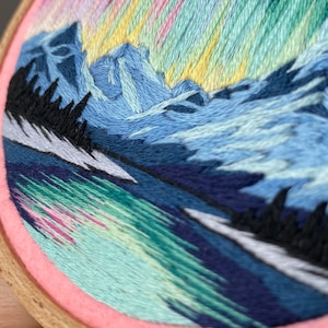 PDF Embroidery Pattern Northern Lights, Embroidery Mountains, Digital ...